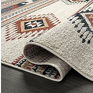 Abani Multicolor Southwestern Design Area Rug - Non-Shed Orange, Grey & Beige 7'9" x 10'2" (8x10) Tribal Pattern Dining Room Carpet Rugs