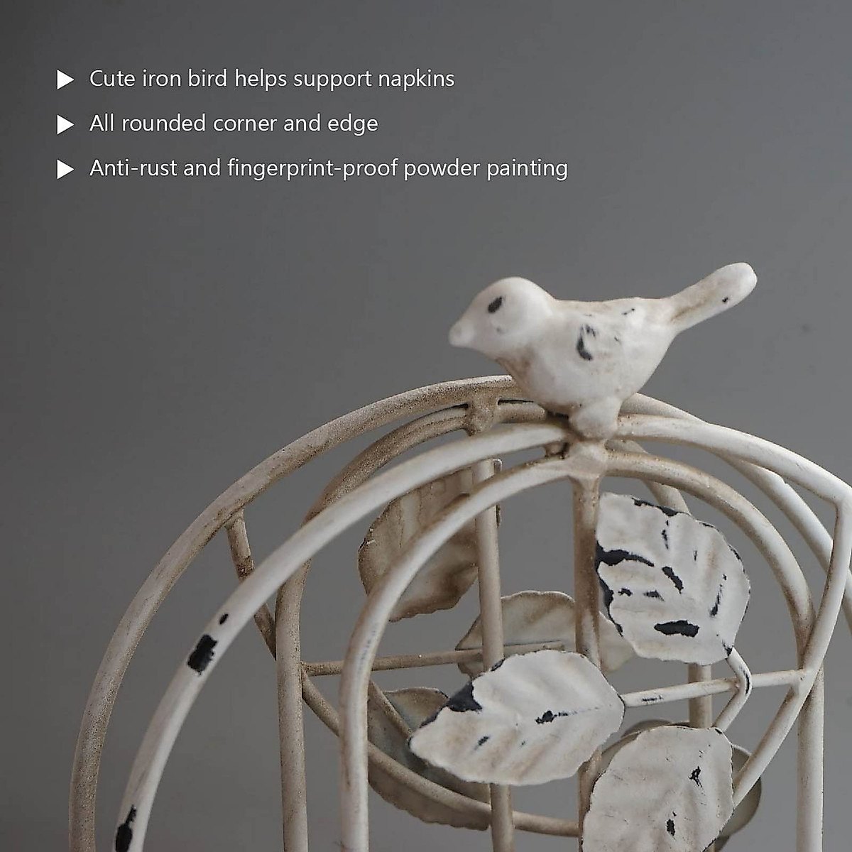 Iron Rustic White Bird & Rose Farmhouse Vintage Napkin Holder/Tabletop Freestanding Tissue Dispenser