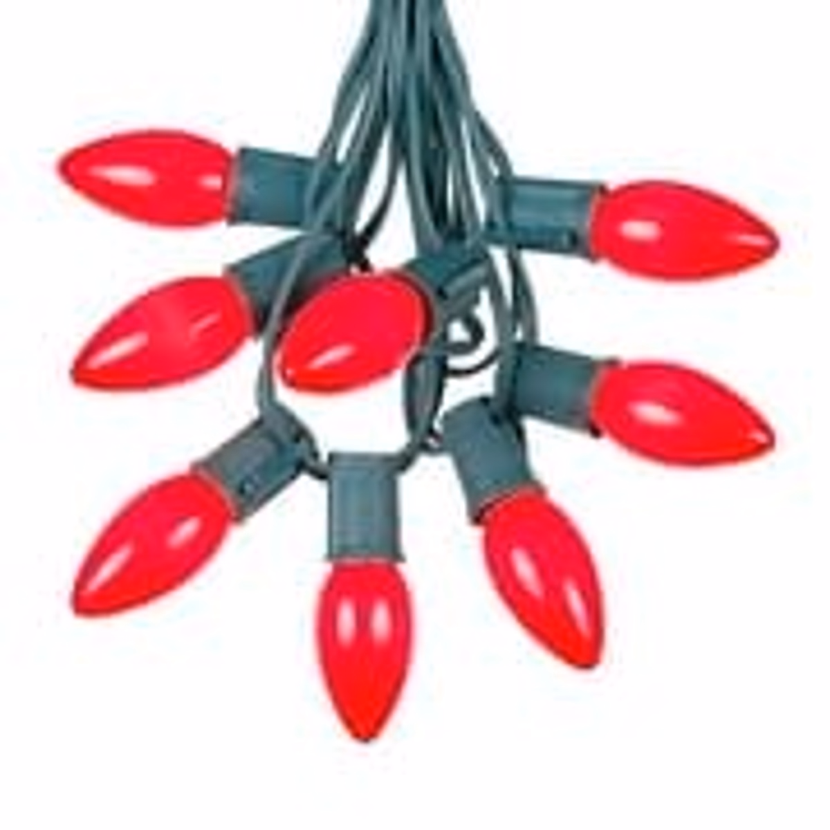 25 Foot C9 Red Ceramic Christmas String Light Set - Outdoor Christmas Light String - – Opaque Christmas Bulbs - Roofline Light String – Outdoor String Lights - Green Wire
