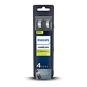 Philips Sonicare Genuine W DiamondClean Replacement Toothbrush Heads, 4 Brush Heads, Black, HX6064/95