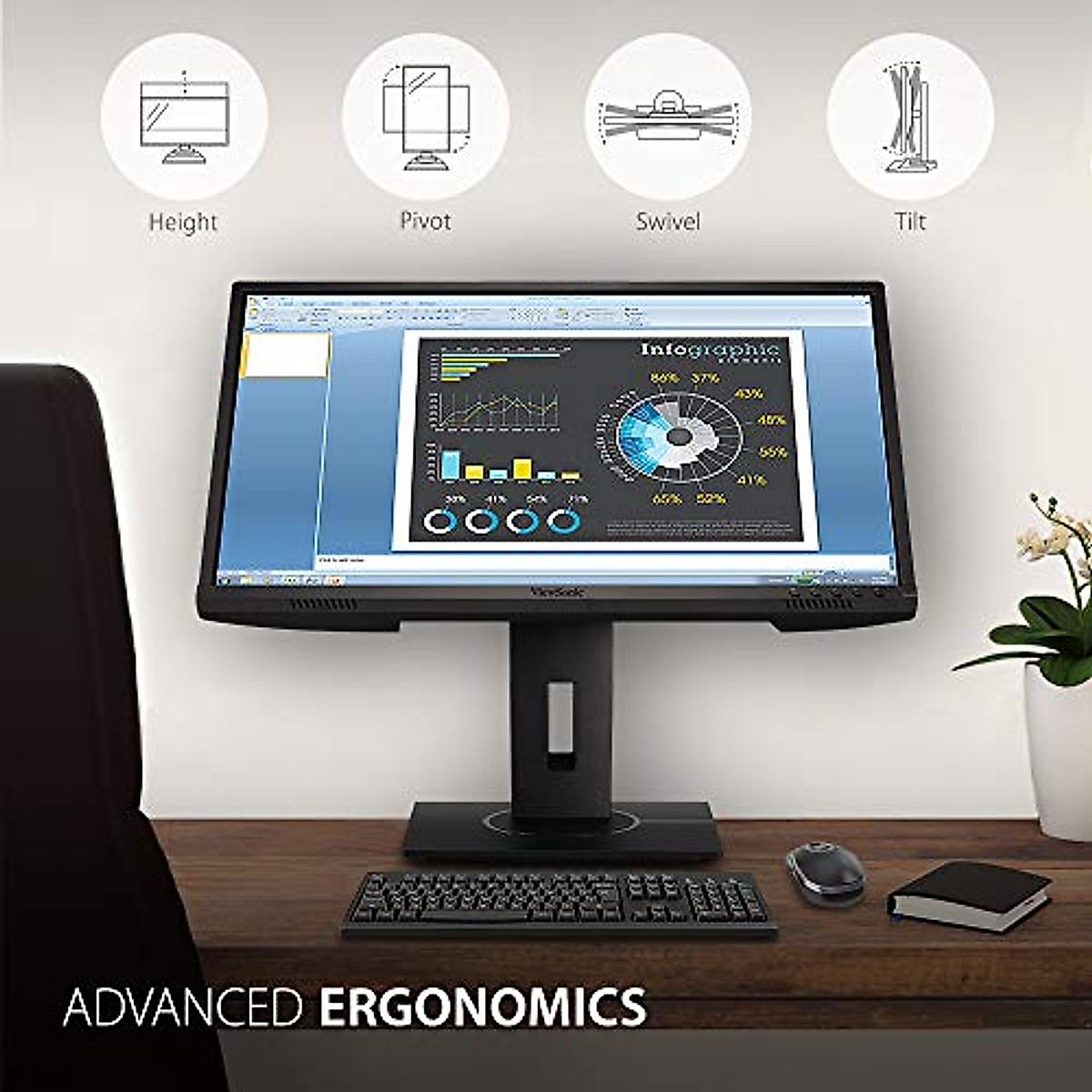 ViewSonic VG2440 24 Inch IPS 1080p Ergonomic Monitor with Integrate vDisplyManager HDMI DisplayPort VGA USB Inputs for Home and Office,blue