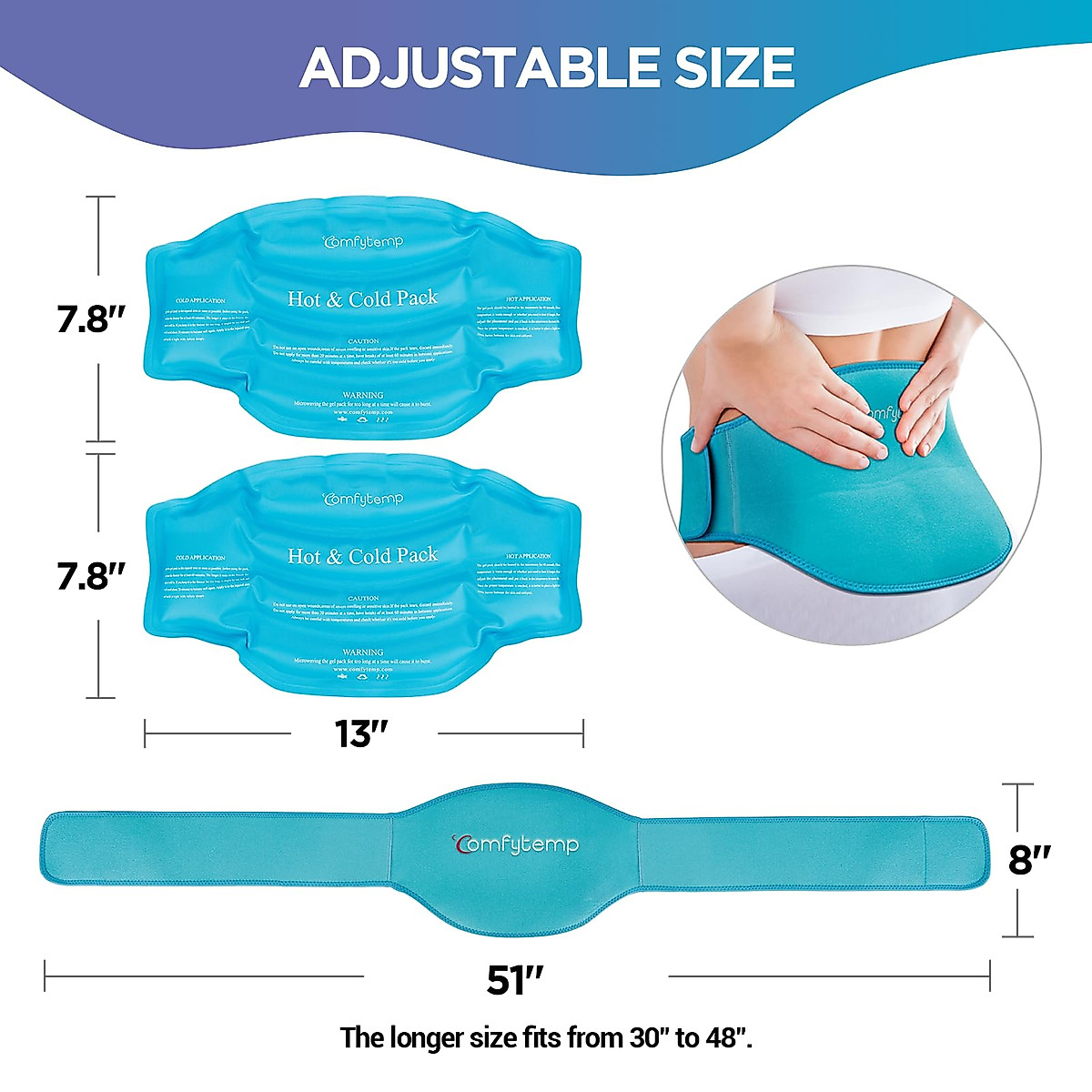 Comfytemp Ice Pack for Back Pain Relief, 2 Packs, FSA HSA Approved, Reusable Gel Lower Back Wrap Ice Brace for Sciatica Injuries, Hot Cold Compression for Lower Lumbar, Waist, Men Women Surgery Gifts