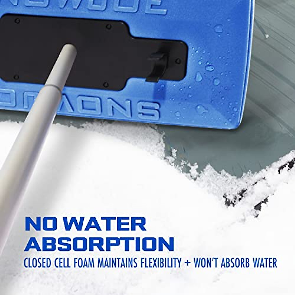 Snow Joe SJBLZD The Original 2-in-1 Telescoping Snow Broom + Ice Scraper w/18-Inch No-Scratch Foam Head, Closed Cell Foam for No Water Absorption, Blue