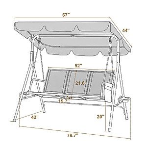 Outdoor Patio Swing Chair for Adults,Porch Swings with Stand, Adjustable Canopy, Suitable for Backyard, Garden, Yard, Poolside, Balcony(Gray)