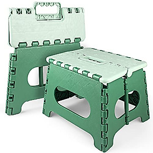 DEDU Folding Step Stool Kids and Adults 2 Pack 9 Inch, Non-Slip Collapsible Stepping Stools for Kids 165 lbs Capacity, Plastic Foldable Step Stools Heavy Duty Portable Great for Bathroom (Green)