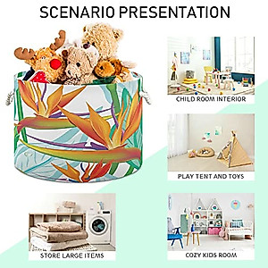 Kigai Cotton Rope Basket Birds Of Paradise Flower Collapsible Baby Laundry Basket with handles Blanket Basket Kids Toy Storage Basket for Shelf Organizer Home Decor