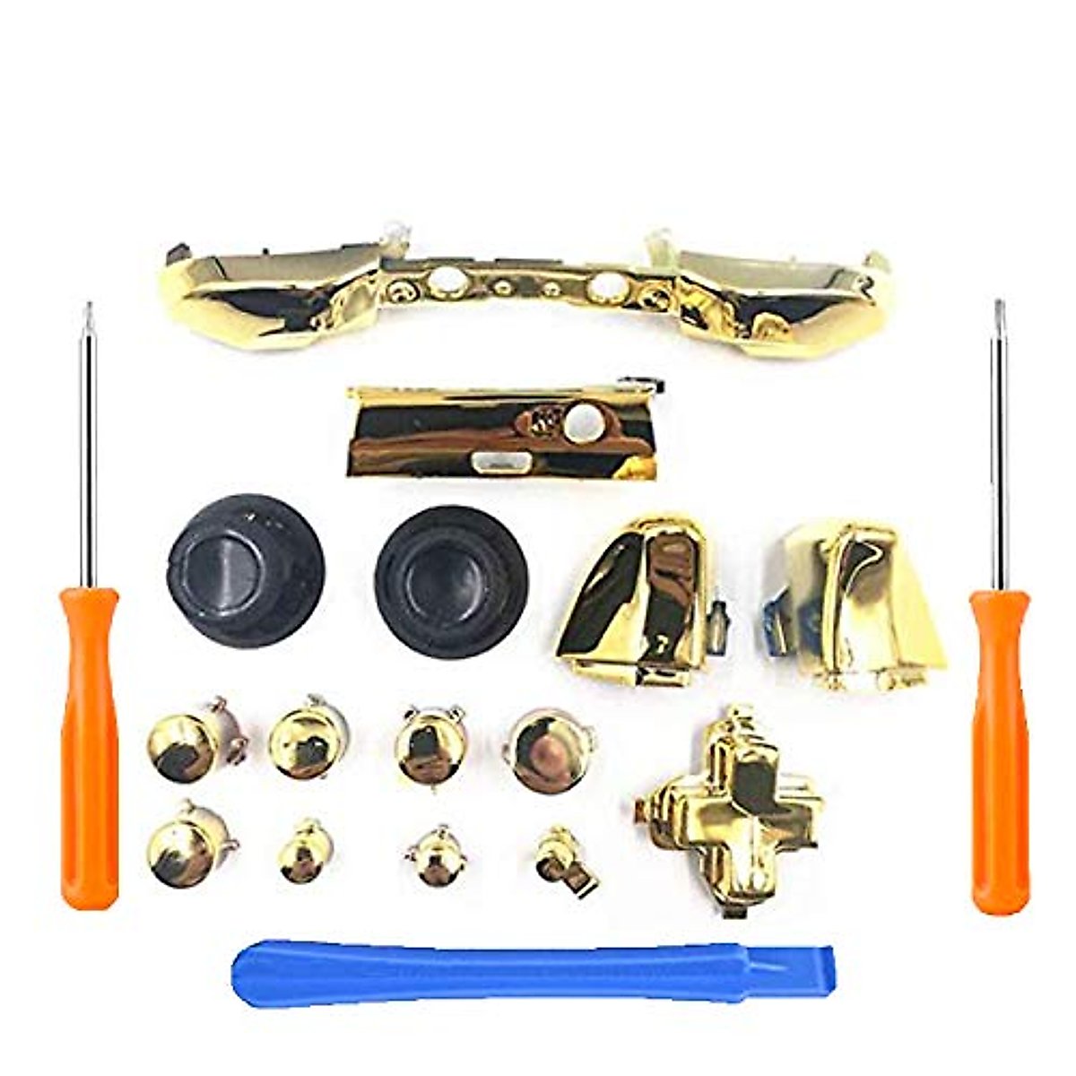 Full Set Chrome Dpad Triggers Buttons RT LT RB LB Button ABXY Buttons with Thumbstick for Xbox One Slim Xbox One S Controller Replacement with T6 T8 Screwdriver (Gold)