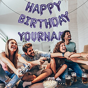 UWPVOWSR Purple Personalized Name Happy Birthday Balloon Banner Happy Birthday Balloon Letters Balloons 2 Sets A- Z 16 inch Mylar Foil Birthday Party Decorations for Kids Women Men Boys Girls Adults