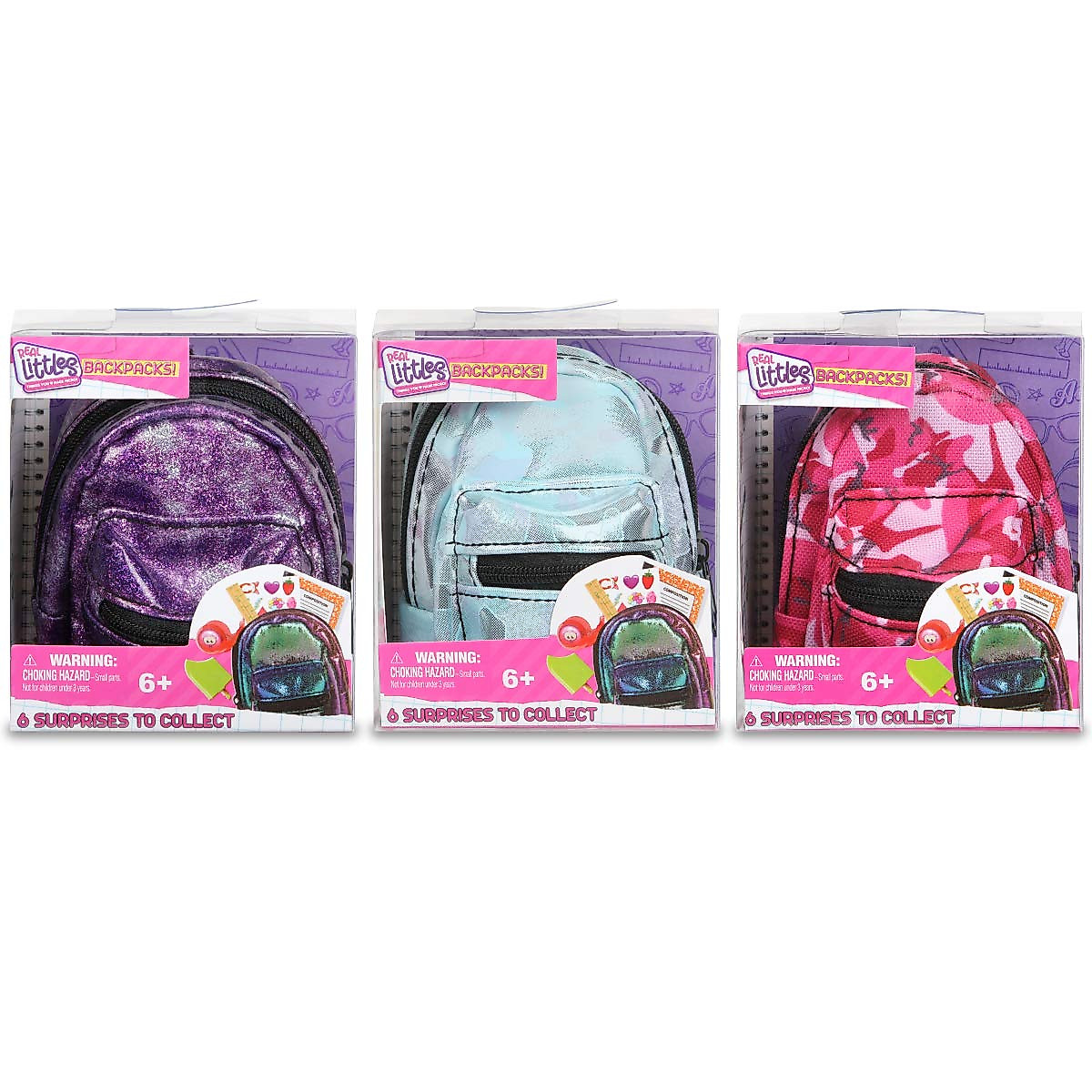 REAL LITTLES - Micro Backpack - 3 Pack with 18 Stationary Surprises Inside! - Styles May Vary