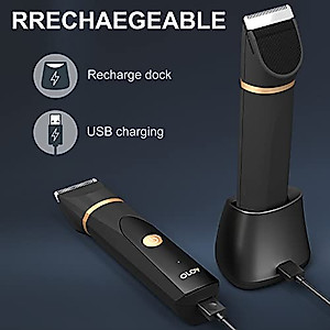 OLOV Electric Groin Hair Trimmer - Ball Trimmer for Men - Nose Hair Trimmer, Replaceable Ceramic Blade Heads, USB Recharge Dock & Nosetrimmer Head, Waterproof Male Hygiene Razor