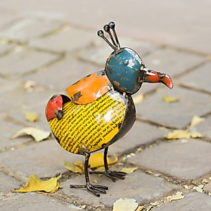 DeKulture Bird with Crest Figurine: Handmade Recycled Iron, Bird Statues for Living Room, Wildlife Decor (9x4x10.5 Inches)