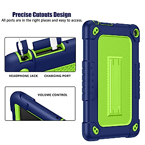 Cherrry Case for Kindle Fire HD 8&HD 8 Plus(12th Gen,2022 Released),3-Layers Combo Heavy Duty Rugged Shockproof Tablet Cover with Kickstand for Amazon Fire HD 8 2022/Fire HD 8 Plus (Navy/Green)