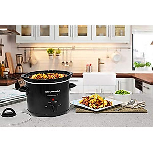 Elite Gourmet MST-350B# Electric Slow Cooker, Adjustable Temp, Entrees, Sauces, Stews & Dips, Dishwasher Safe Glass Lid & Crock (3 Quart, Black)