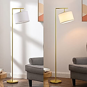 EDISHINE 63" Floor Lamp for Living Room, Tall Standing Lamp with Adjustable Linen Shade, Modern Arched Reading Lamp for Bedroom, Office