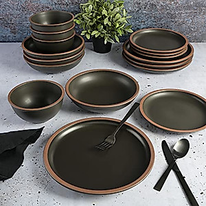 Gibson Elite Lagos Coupe Dinnerware Set, Service for 4 (16pcs), Black