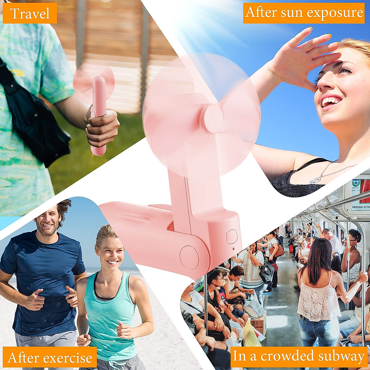 2 Pieces Portable Handheld Fan Mini Fan Portable USB Rechargeable Fan Small Pocket Fan Travel Feature Battery Operated 14-21 Working Hours for Women, Travel, Outdoor (White, Pink)