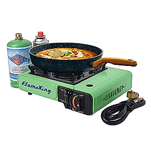 Flame King YSNVT-505 Dual Fuel Butane & Propane Gas Camping Stove with Single Burner, Portable and Great for Outdoor Cooking, Backpacking