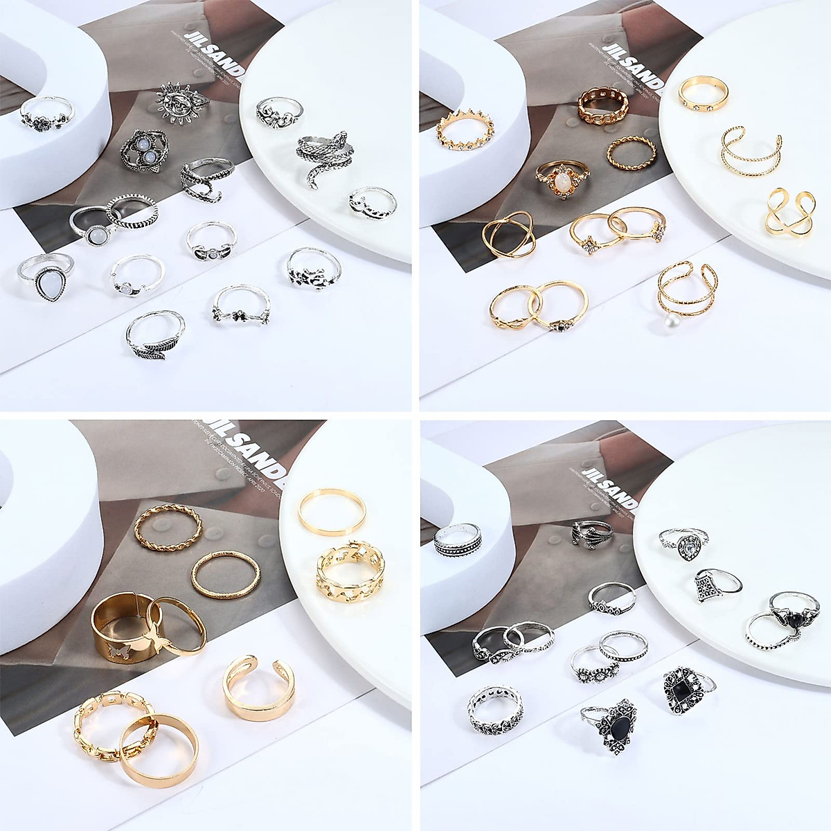 Kakonia 86Pcs Knuckle Rings Set for Women Vintage Boho Aesthetic Rings Pack Stackable Midi Joint Finger Rings