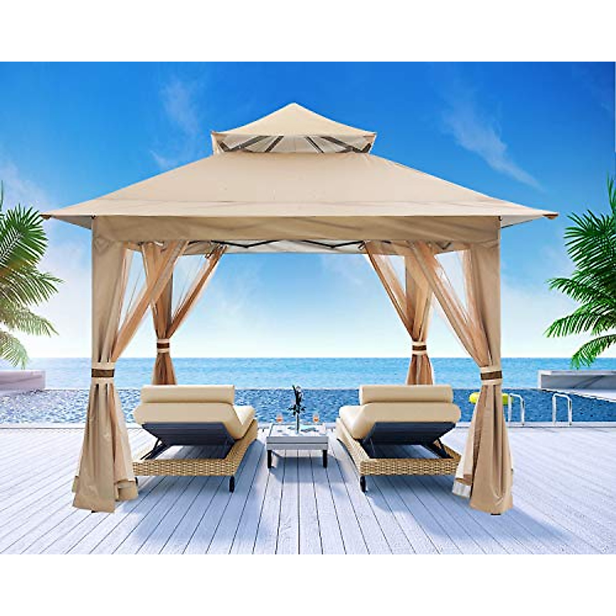 ABCCANOPY Pop Up Gazebo 13x13 - Outdoor Canopy Tent with Mosquito Netting for Patio Garden Backyard (Khaki)