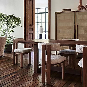 KLOVIA Mid Century Dining Chairs Set of 4 Comfortable PU Wooden Side Chairs with Sherpa Upholstered Curved Open Back Farmhouse Kitchen Chairs Set for Indoor/Living Room/Anteroom, Brown (A01)