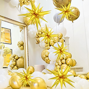 10 Pcs Star Balloons - Explosion Starburst Foil Cone Magic for Birthday, Wedding, Anniversary Party Backdrops Decorations Supplies, 6 Pcs 22Inches & 4 Pcs 27Inches (Gold)