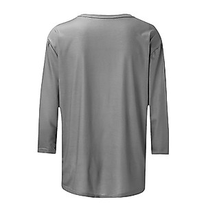 Womens Summer Tops Women 3/4 Length Sleeve Comfy Tops Blouse Simple Solid Color Shirts Blouses Trendy Loose Fit Casual Tshirts Gray M