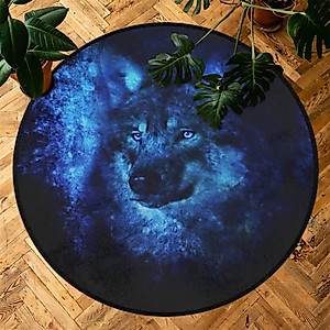 30X18 Inch Round Area Rug 5ft Galaxy Wolf Large Circle Rugs Non-Slip Soft Indoor Throw Rugs Washable Floor Mat Carpet for Bedroom Living Room Sofa Nursery Kids Playroom Decor