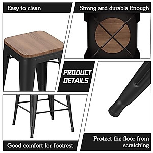 Alunaune 24" Metal Bar Stools Set of 4 Stackable Counter Height Barstools Backless Industrial Kitchen Bar Chairs with Wooden Seat-Matte Black