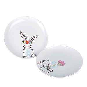 XinHuiGY Bunny Rabbit Ceramic plates,Dishes for Dessert Food Server dishes,8inch cute Dessert Cake Plate Set of 2, Tableware Crafts for Easter day,Wedding,mother's day