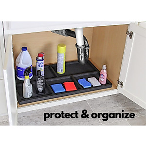 Polar Whale Under Sink Cabinet Mat Floor Protector Tray Waterproof Washable Protection Kitchen or Bathroom Drip Spill Durable Black Foam Odorless Flexible Leak Liner 31 x 19 Inches