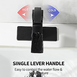 Sanliv Black Waterfall Bathroom Faucet, One-Handle Bathroom Faucets for Sink 1 or 3 Hole, Matte Black Vanity Faucet, Single Hole Restroom Sink Faucet with Pop Up Drain