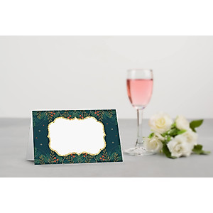 Table Place Card, Christmas Themed Tent Style Cards, Pack of 25 Half-Fold Reception Place Card, Perfect for Christmas Party, Wedding, Bridal & Baby Shower, Birthday, Banquet and Special Events A19