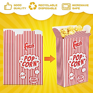 Sherr 400 Pieces Popcorn Boxes 1.25 oz Paper Close Top Popcorn Container Bags Bulk Red and White Striped Popcorn Cups Holder for Snack Movie Party Theater Night Birthday Carnival Circuses Supplies