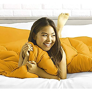 Soft Bed in Bag 1000 Series Egyptian Cotton 5 Piece 500 GSM Warm Comforter Set (Comforter + Flat Sheet + Fitted Sheet 14" Deep + 2 Pillow Cases) Bedding Set Oversized King Gold