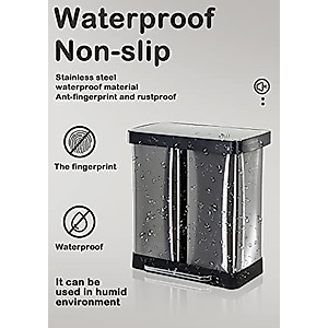 10 Gallon Dual Trash Can, Classified Recycling Bin for Kitchen Recycling and Trash, Double Compartment Trash Can Rubbish Bin with Lid, Plastic Inner Buckets, Stainless Steel, Soft-Close, Airtight