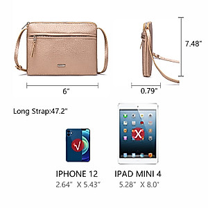 DAVIDJONES Top Zip Crossbody Bags for Women, Faux Leather Metallic Envelope Shoulder Bag Cell Phone Crossbody Purse with Long Strap-Champagne