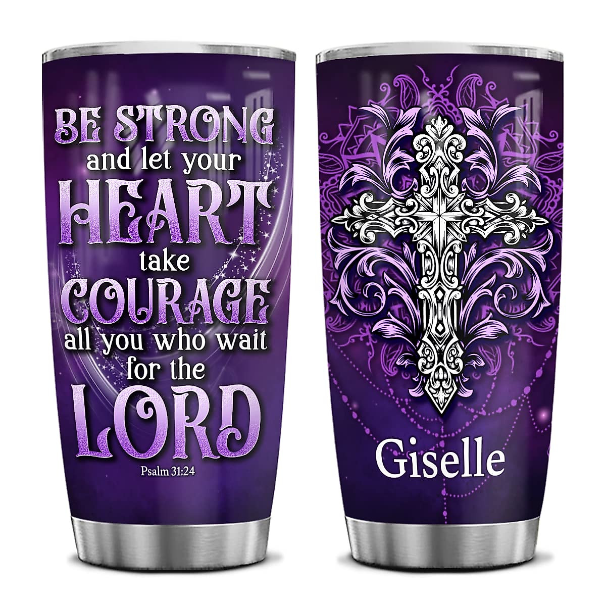 wowcugi Christian Gifts Personalized Be Strong And Let Your Heart Take Courage Tumblers 20oz 30oz Stainless Steel Travel Mug Insulated Christmas Religious Christian Gifts For Women Men