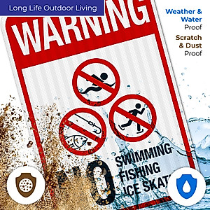 Sigo Signs, Warning No Swimming Fishing Ice Skating Sign, 12x18 Inches, 3M EGP Reflective .063 Aluminum, Fade Resistant, Made in USA by