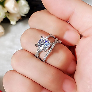 hsiyyecg Shiny Round Cut Cubic Zirconia Multi Row Cross Knot Women's Eternity Engagement Wedding Band Ring, X Cross Wrap Around CZ Rings Size 6-10 (US Code 8)