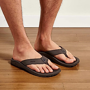 OLUKAI Ohana Men's Beach Sandals, Quick-Dry Flip-Flop Slides, Water Resistant & Lightweight, Compression Molded Footbed & Ultra-Soft Comfort Fit, Dk Wood/Dk Wood, 8