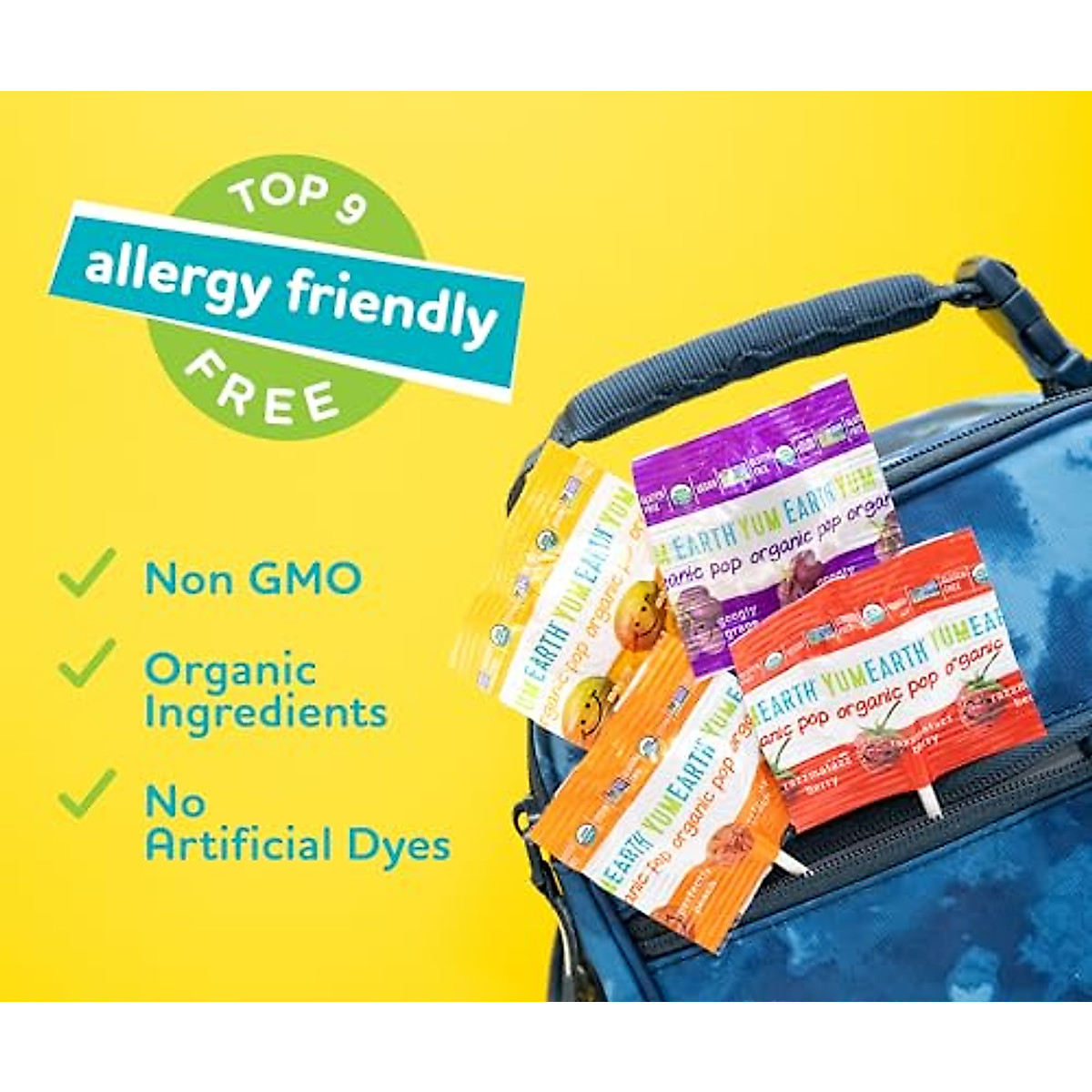 YumEarth Organic Pops Variety Pack, 50 Fruit Flavored Favorites Lollipops, Allergy Friendly, Gluten Free, Non-GMO, Vegan, No Artificial Flavors or Dyes