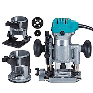 Anesty Palm Router Woodworking Compact Router Trimmer with Trimmer & Tilt & Plunge Base and 15pcs 6.35mm Router Bits, Electric Multifunctional Laminate Trimmer - 710W 1/4″ Trim Router Kit