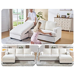 VanAcc 89 Inch L Shape Couch, Reversible L Shape Sofa with Chaise, Convertible Sofa with Storage, L Couches for Living Room, Offwhite Bouclé