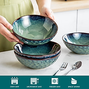 vancasso Starry 24oz Cereal bowls, Porcelain Set of 4 Pasta Bowls Lead-free Soup Bowls, Green Bowl for Kitchen, Ceramic Bowls for Cereal Soup Oatmeal Salad, Dishwasher & Microwave Safe
