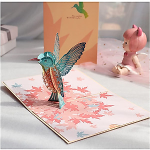yfdshun 3D Card/Pop-Up Card,Lovely Hummingbird for Family and Friends Thank You Card, Birthday Card, Love Anniversaries and Valentine's Day Card