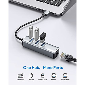 USB 3.0 to Ethernet Adapter,ABLEWE 3-Port USB 3.0 Hub with RJ45 10/100/1000 Gigabit Ethernet Adapter Support Windows 10,8.1,Mac OS, Surface Pro,Linux,Chromebook and More