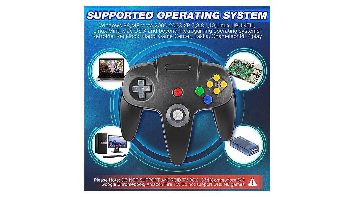 FISUPER USB N64 Controller - 2 Pack for Retro Gaming
