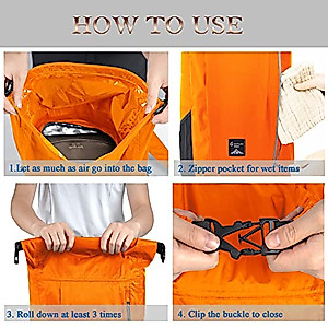 Waterproof Backpack Lightweight Dry Bags, 20L Roll Top Dry Sack with Phone Case Waist Pouch Set for Kayaking, Hiking, Swimming,Beach,Camping, Fishing,Boating & Rafting for Men & Women (Orange)