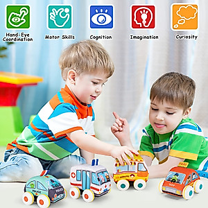 UNIH Pull-Back Vehicle Baby Toys of Soft Plush Car Set with Play Mat (Storage Bag), for Toddlers Aged 1 2 3 Year Old Gift