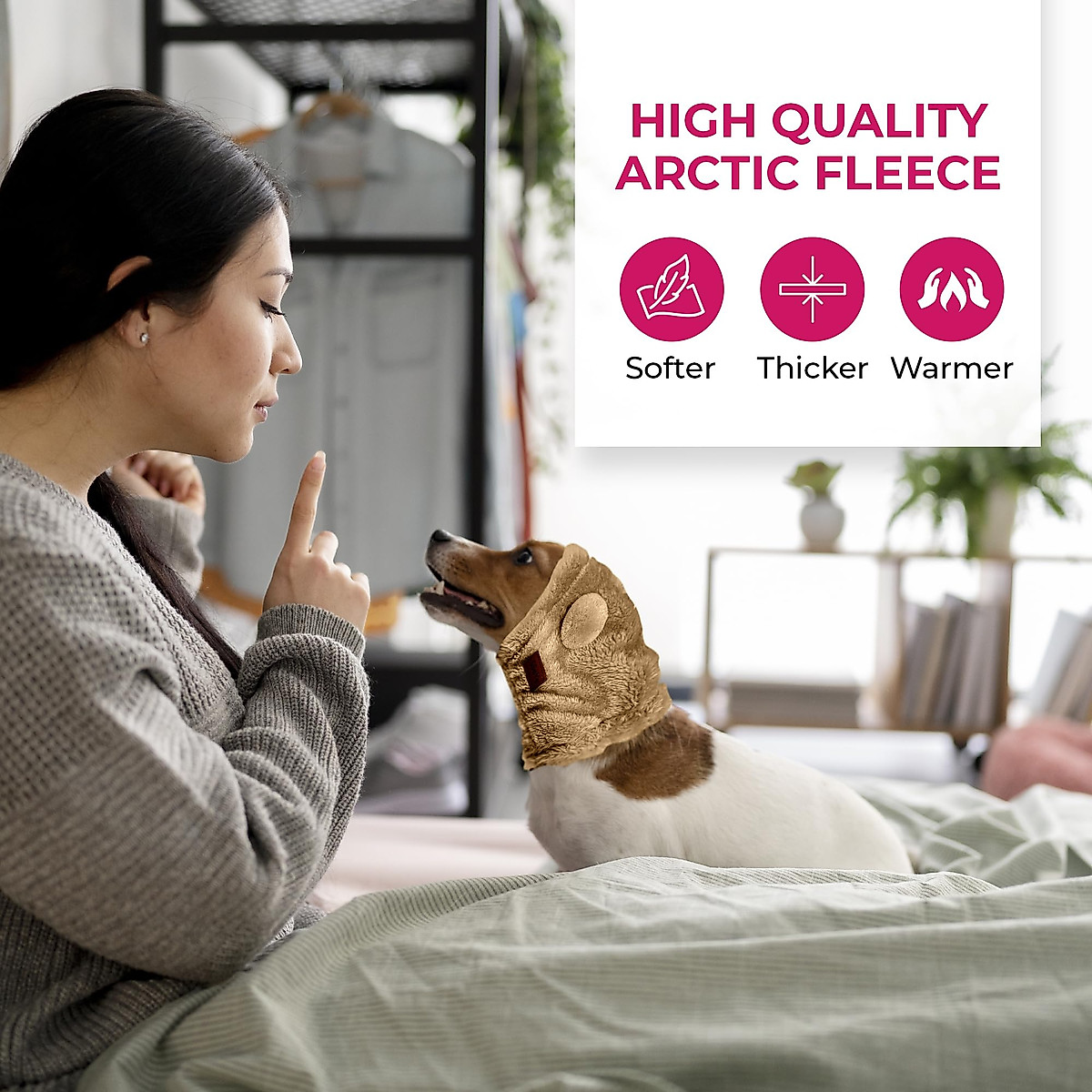 SSaYo Adjustable Dog Noise Cancelling Ear Muffs Noise Protection - No Flap Ear Wraps for Dogs - Snoods Dog Headband Ear Covers for Anxiety Relief, Thunderstorms, Fireworks & Grooming (Brown, Large)